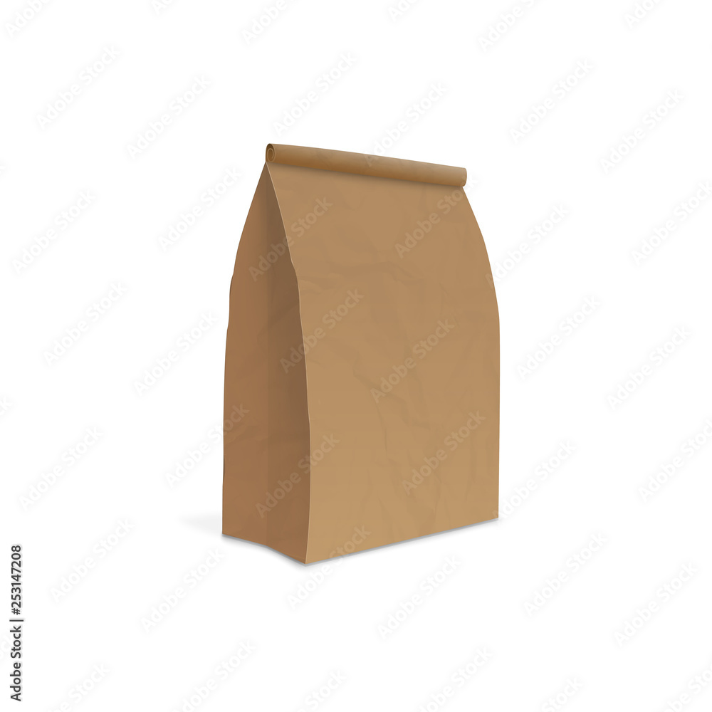 Paper bags mockup, blank paper containers in white background. Brown ...