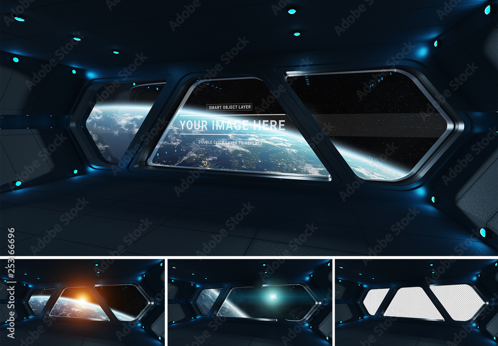 Window in Spaceship Mockup Stock Template | Adobe Stock