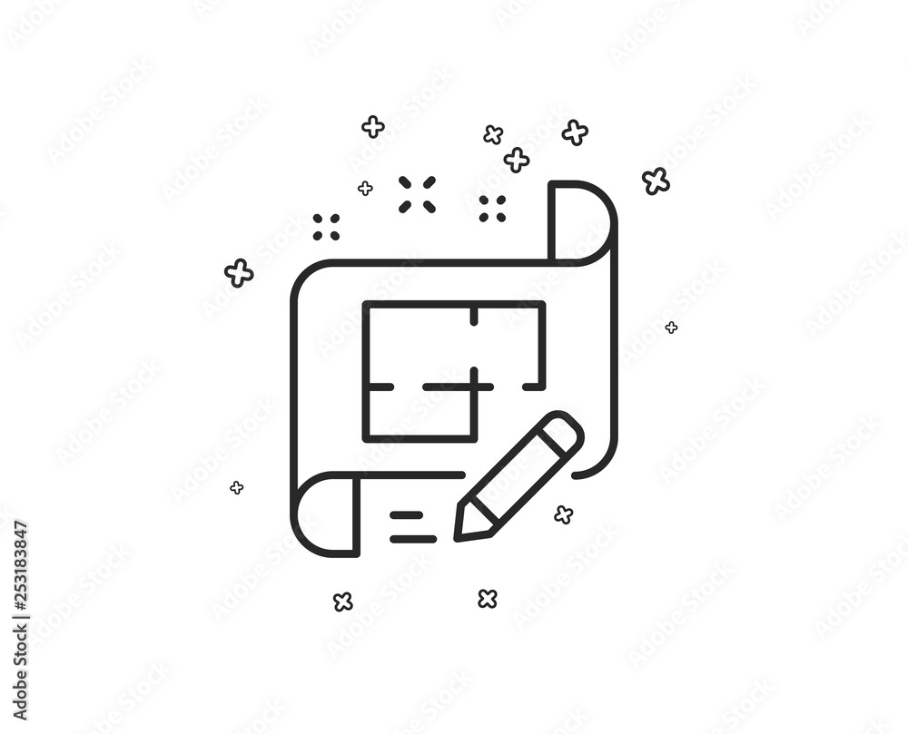 Architect line icon. Engineering plan sign. Edit project document ...