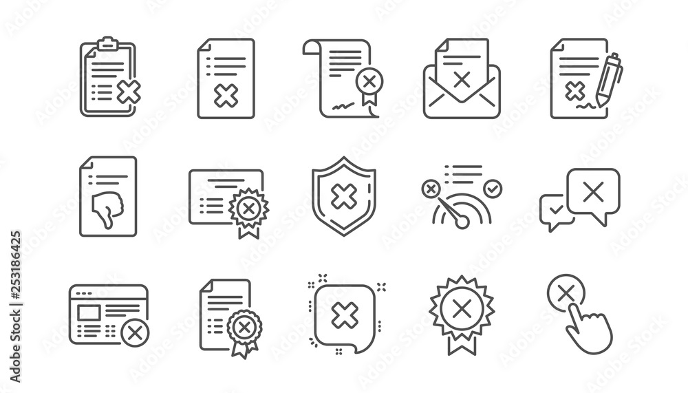 Reject line icons. Decline, Cancel and Dislike. Disapprove linear icon ...