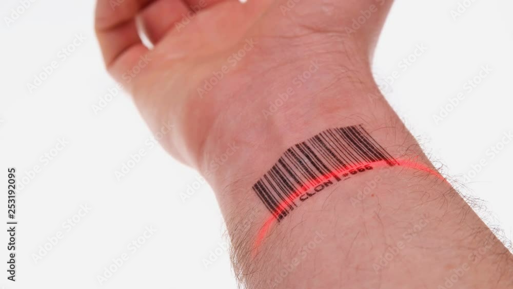 the scanner scans the wrist of a person with a barcode labeled clone ...