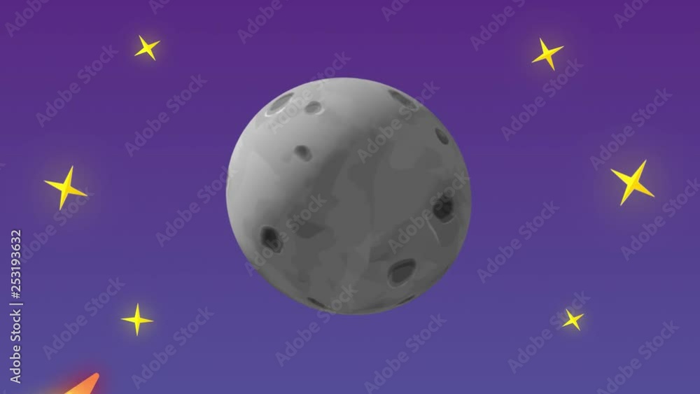 Cartoon design spinning Moon with stars in outer space. This animation ...