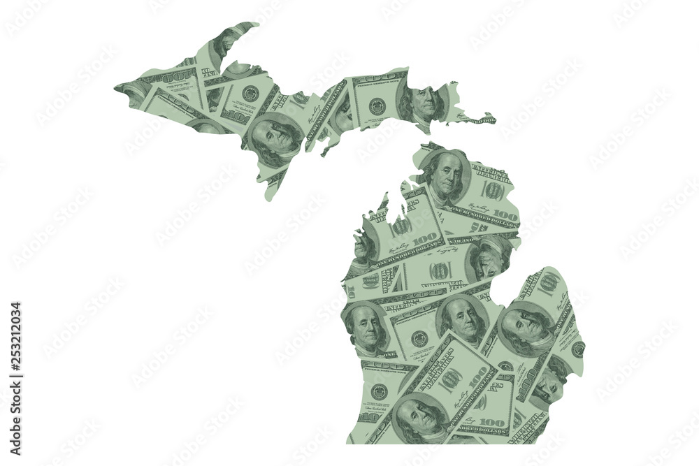Michigan Map and Money, Hundred Dollar Bills Stock Photo | Adobe Stock