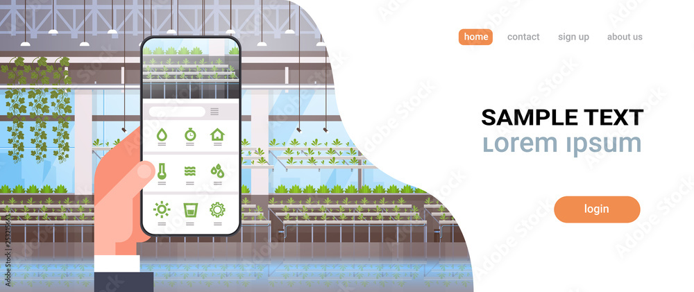 hand holding smartphone using smart control farming system mobile ...