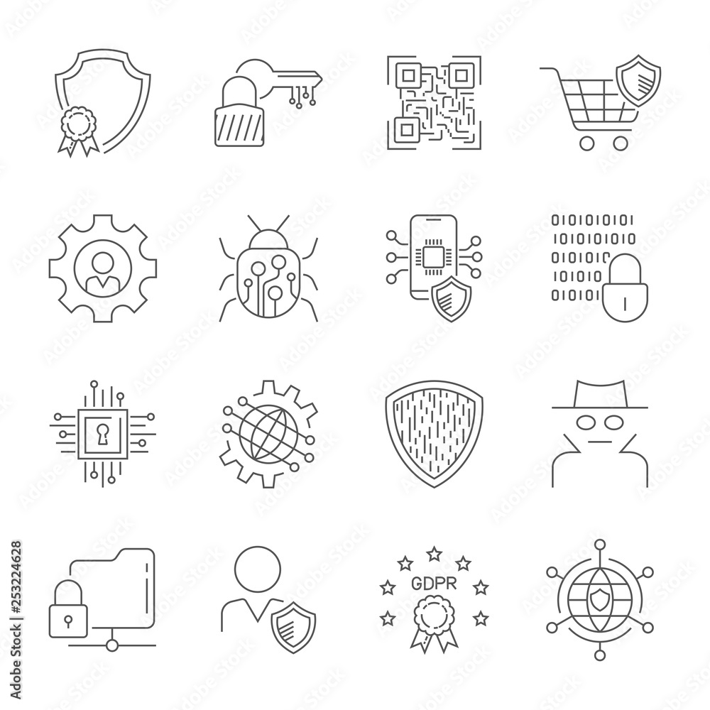 GDPR Data Privacy vector icons set. Included the icons as security ...