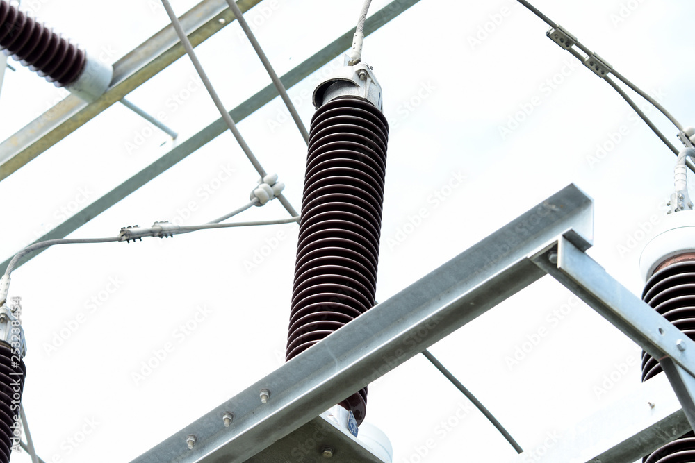 High-power tower Power transmission system.High voltage transmission ...