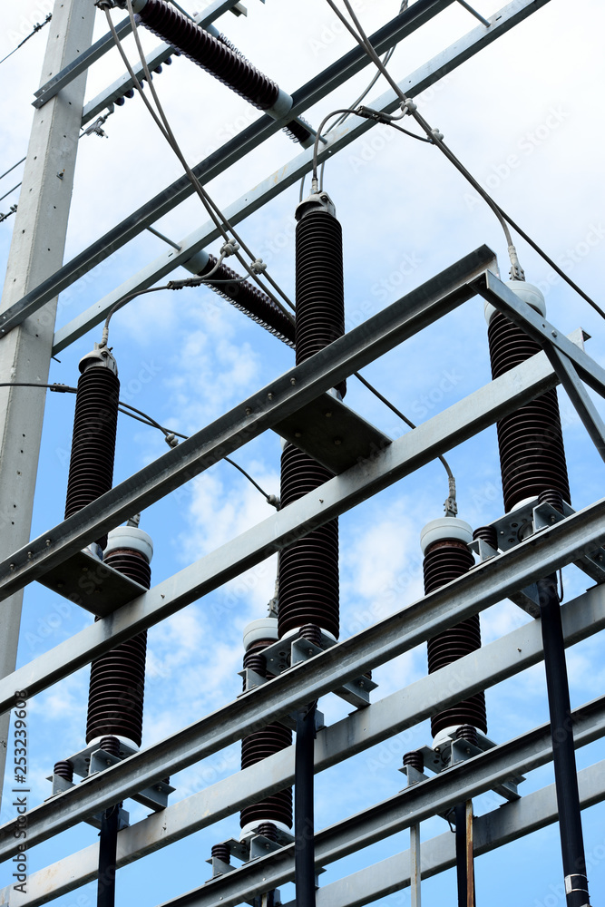 High-power tower Power transmission system.High voltage transmission ...