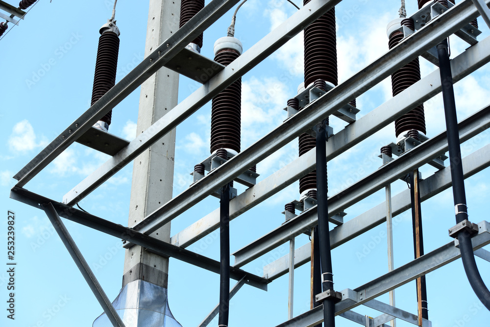 High-power tower Power transmission system.High voltage transmission ...