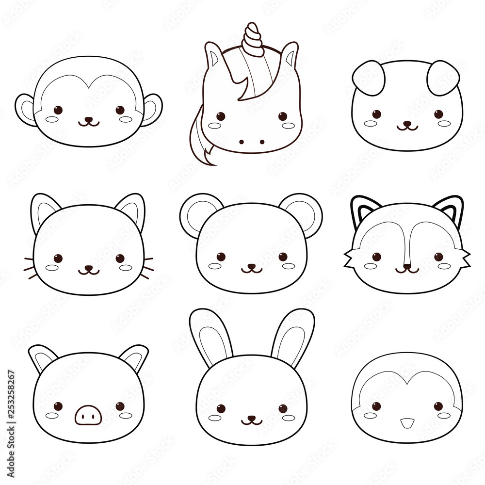 Kawaii cute animals for coloring book, scrapbooking and others Stock ...
