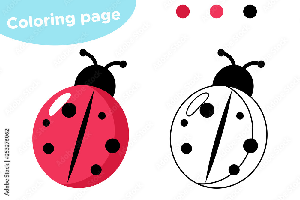 Spring coloring page, cute cartoon ladybug. Educational game for ...