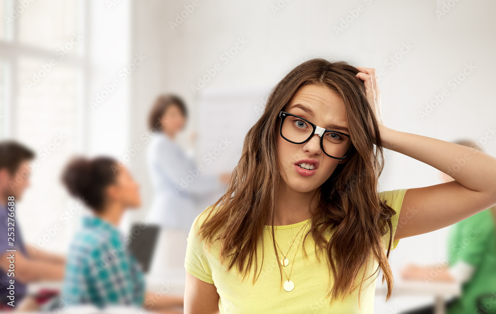 high school, education and human emotions concept - confused teenage ...