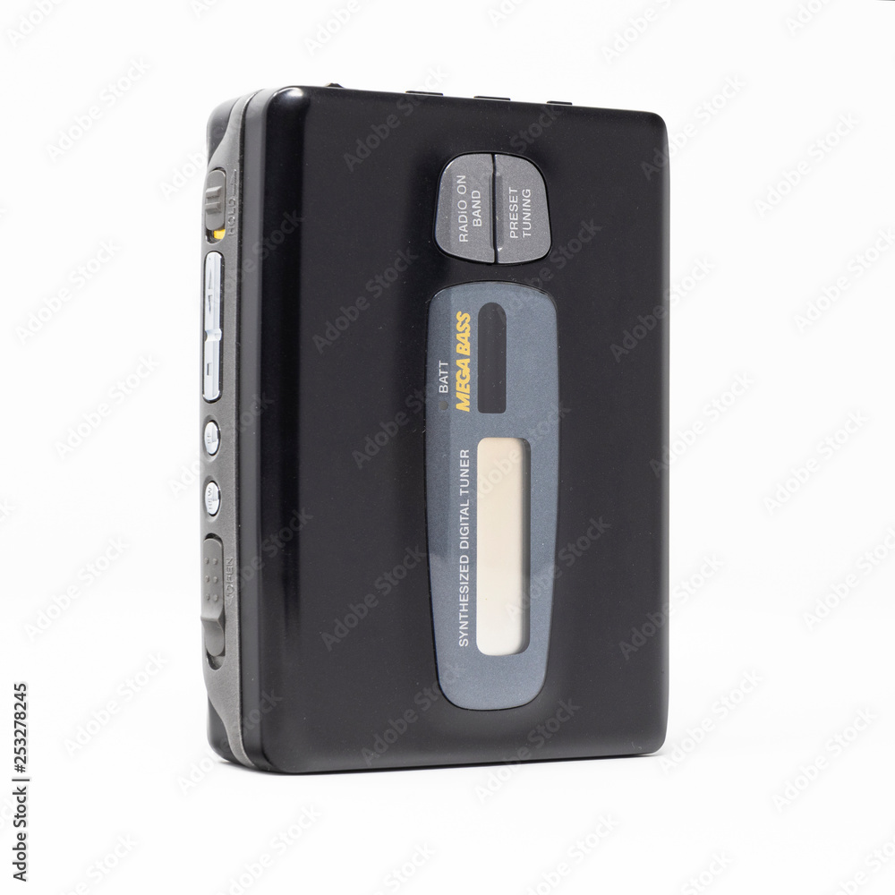 Vintage audio player. Old fashioned portable cassette player, cult ...