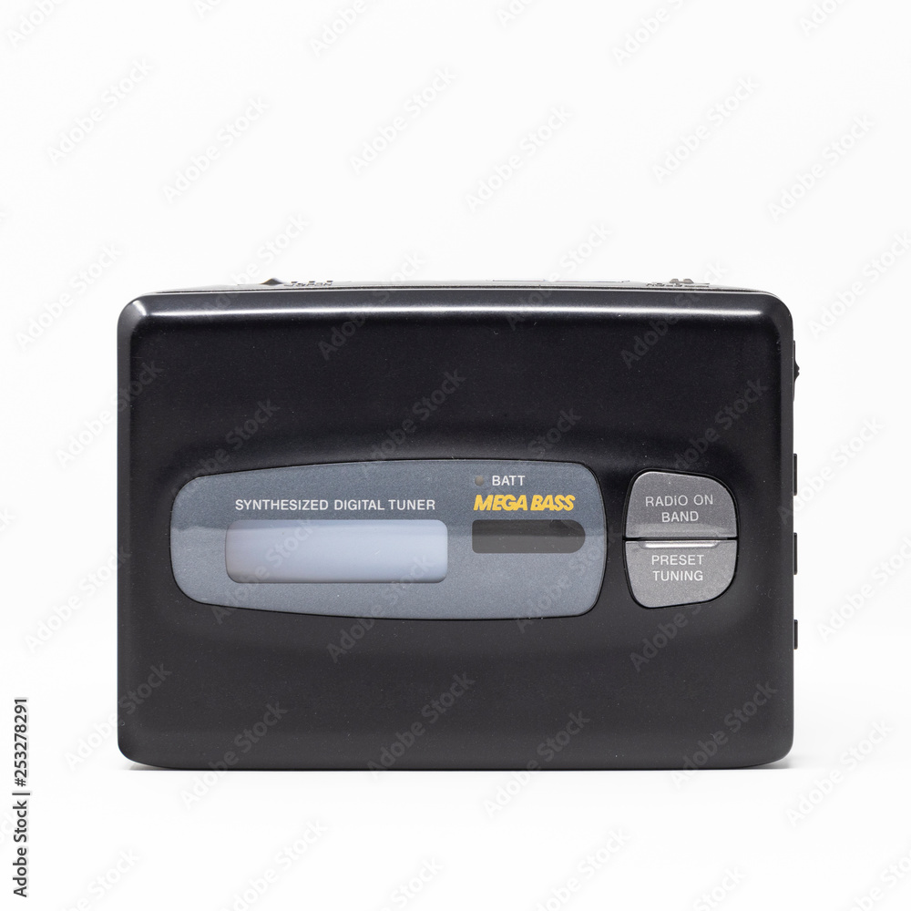 Vintage audio player. Old fashioned portable cassette player, cult ...