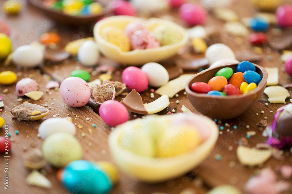 easter, junk-food, confectionery and unhealthy eating concept - close ...