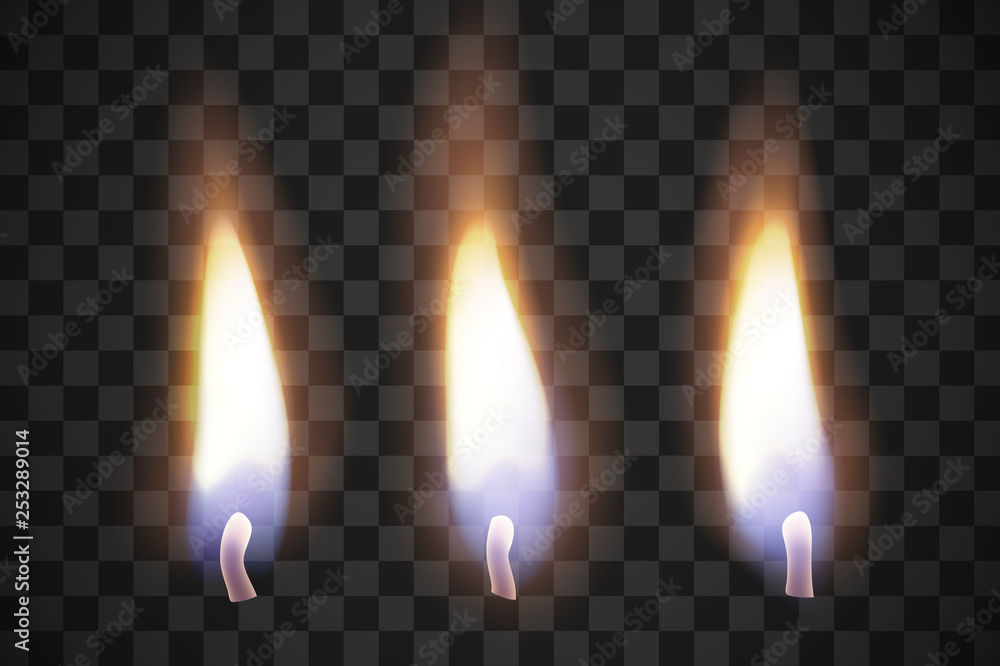 Realistic flame candles with the effect of transparency. Illustrations ...