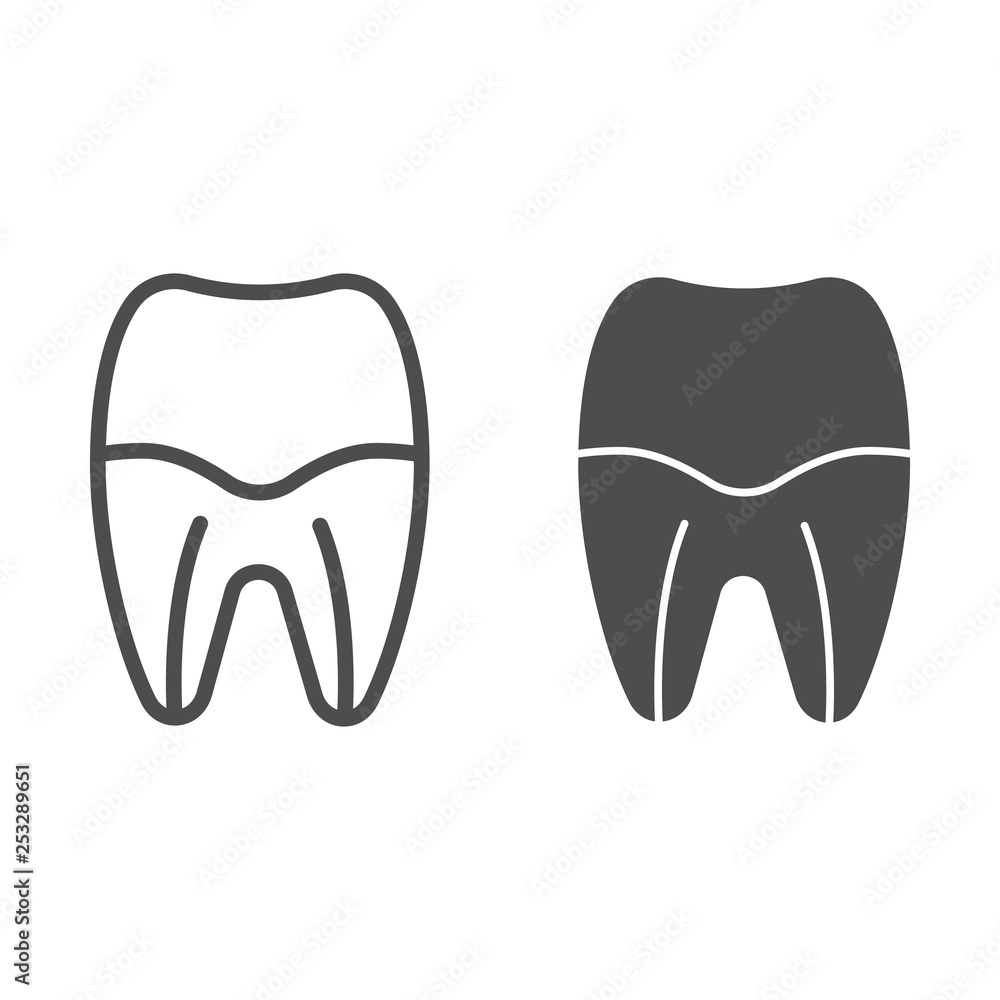 Tooth root line and glyph icon. Tooth canal vector illustration ...