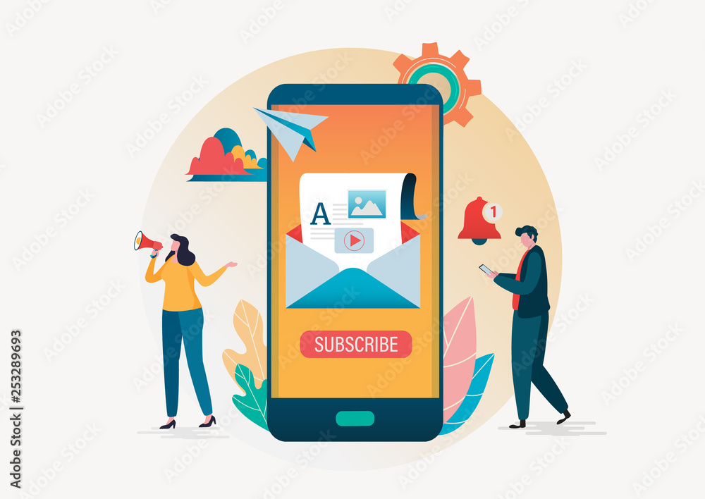 Subscription. Email subscribe vector illustration. People use e-mail ...