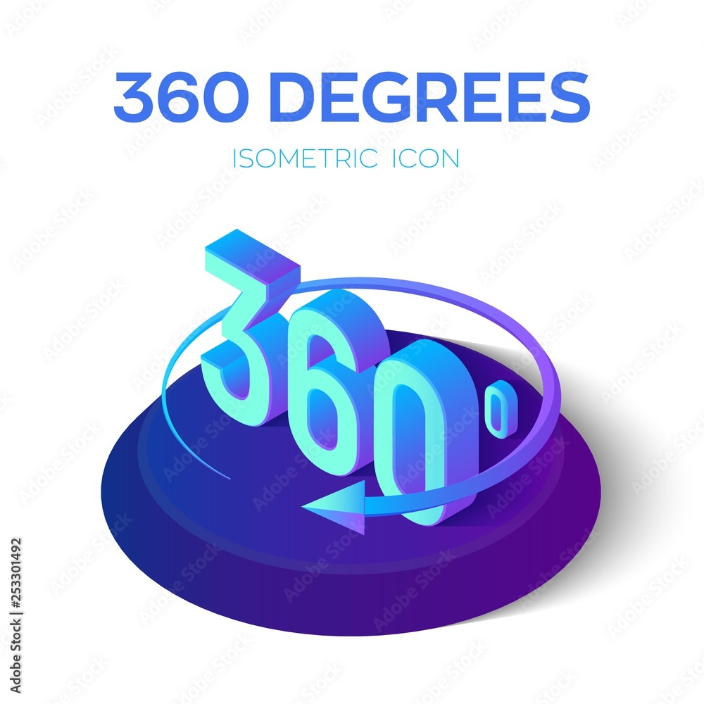 360 degrees sign. 3d isometric Angle 360 degrees view icon. Virtual ...