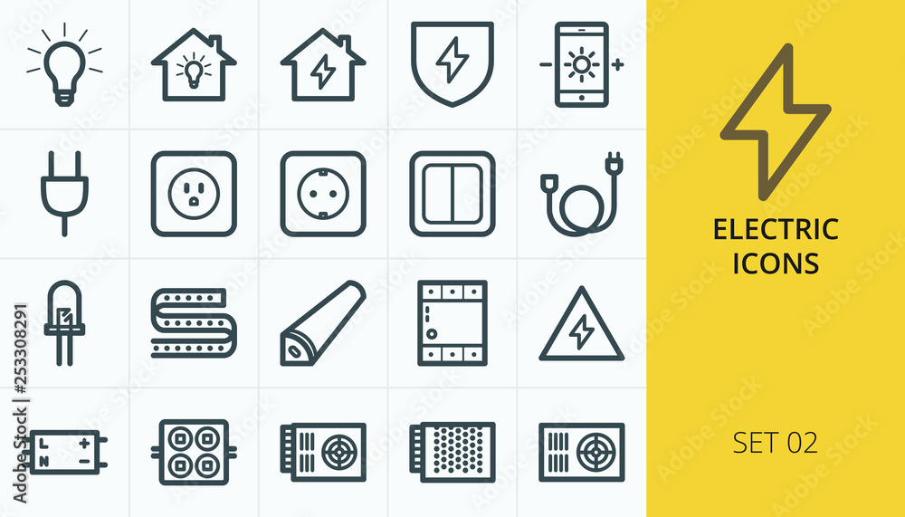 Electric icons set. Set of home electrification, electric socket ...
