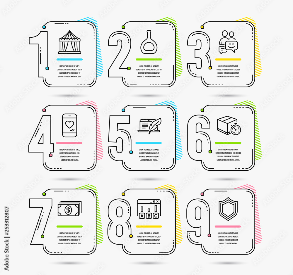 Infographic timeline set of Survey results, Love chat and Cognac bottle ...