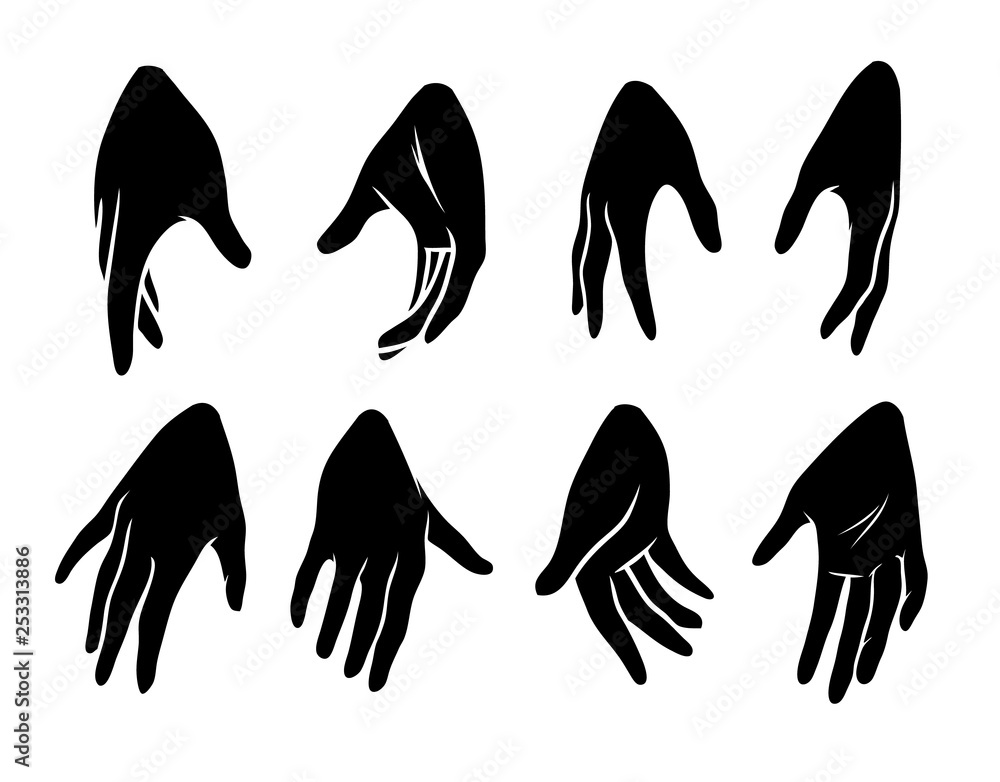 Cartoon graphic black silhouette human hands. Showing lowered palm ...