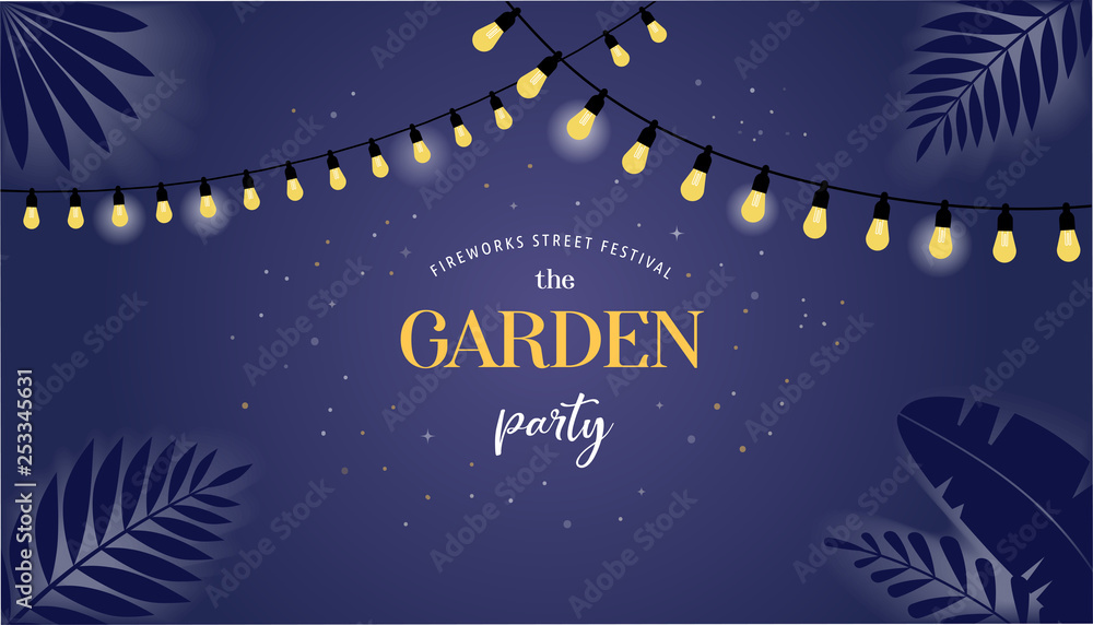 Night garden party banner, invitation card. Vector design Stock Vector ...