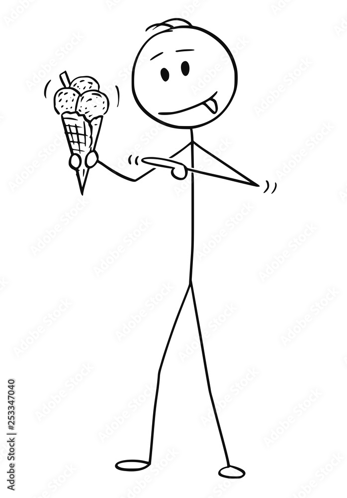 Cartoon stick figure drawing conceptual illustration of man holding ice ...