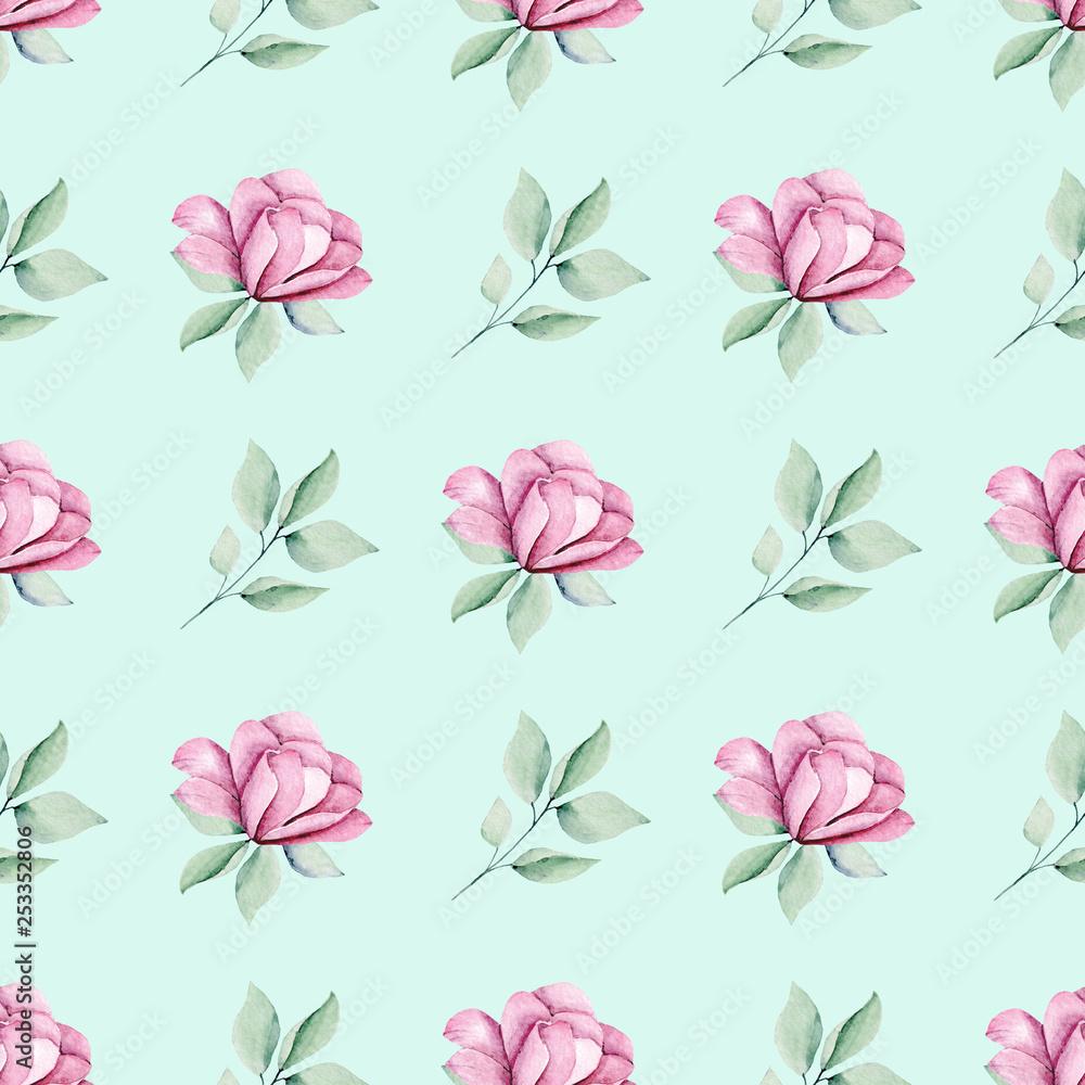 Seamless background, floral pattern with watercolor flowers pink ...