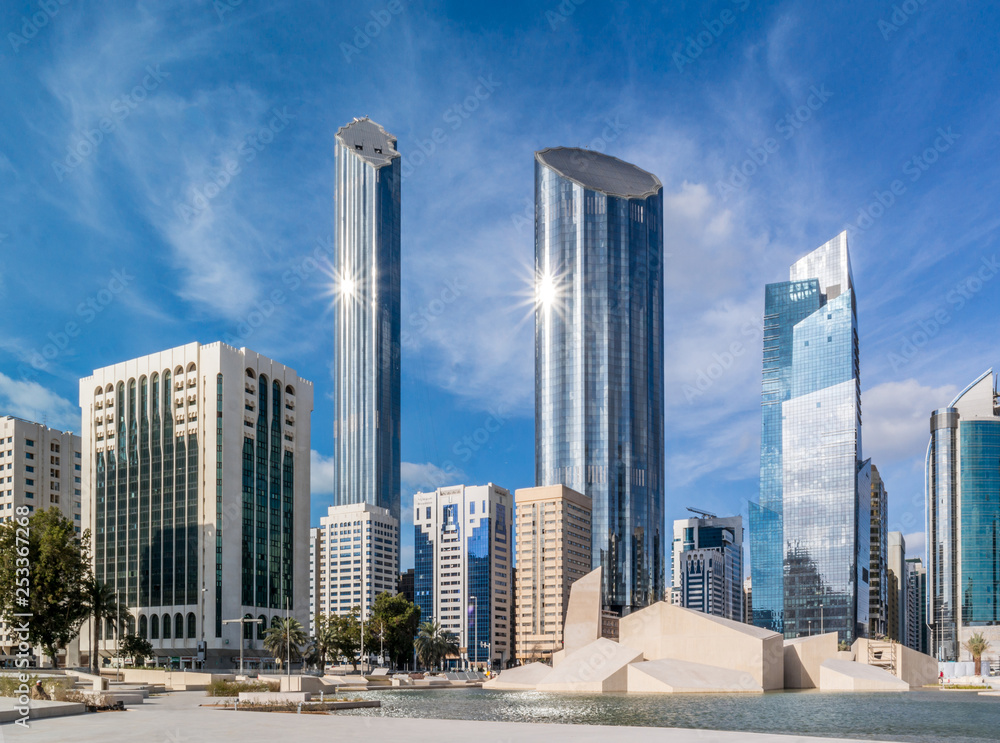 Modern city architecture and famous skyscrapers of Abu Dhabi skyline ...