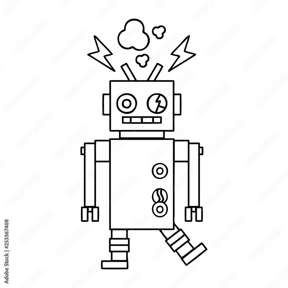line drawing cartoon malfunctioning robot Stock Vector | Adobe Stock
