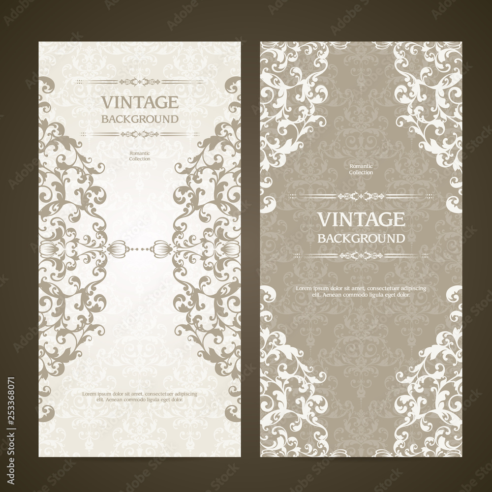 Vintage template set vertical banners with ornamental borders and ...
