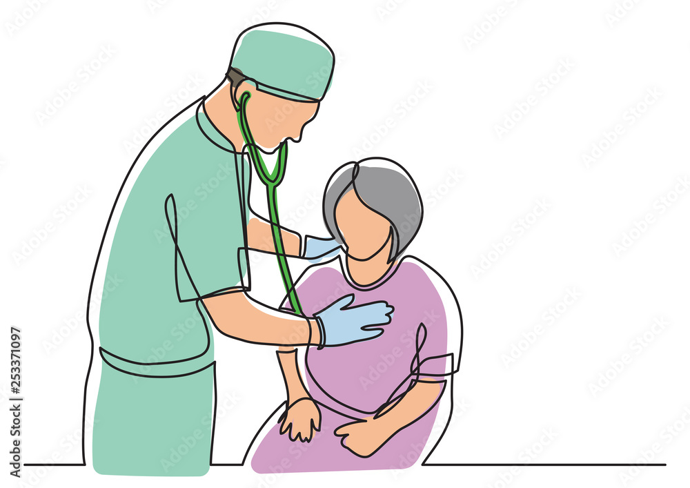 continuous line drawing of doctor examining female patient Stock Vector ...