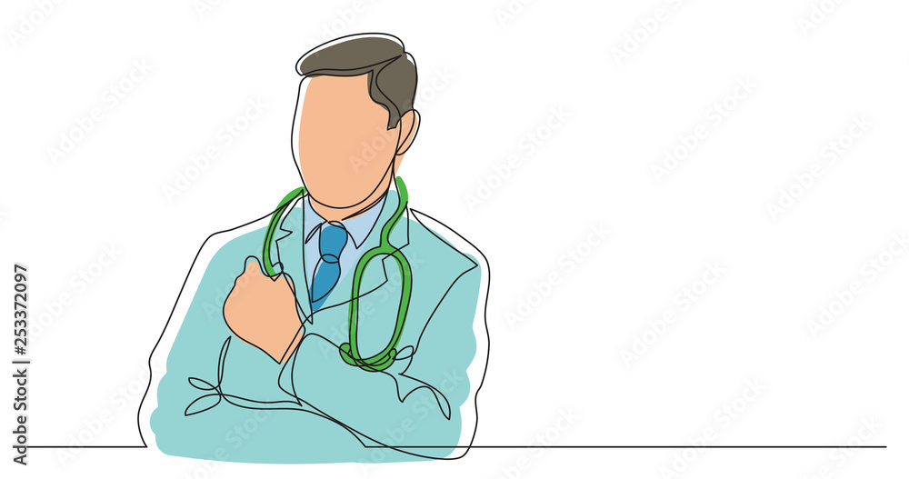 one line vector drawing of hospital man doctor thinking Stock Vector ...