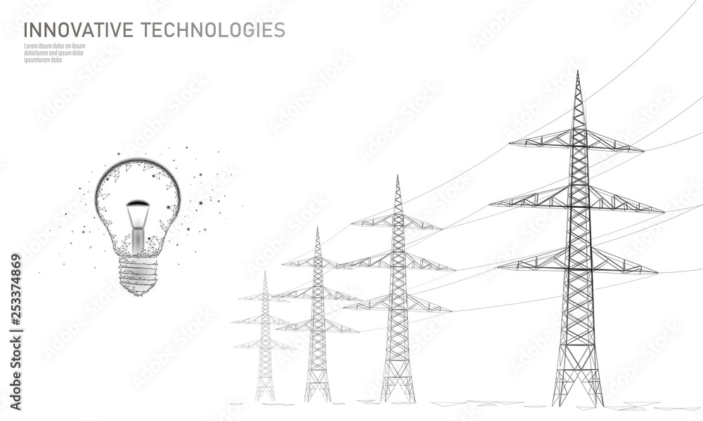 Low poly high voltage power line idea bulb. Electricity supply industry ...