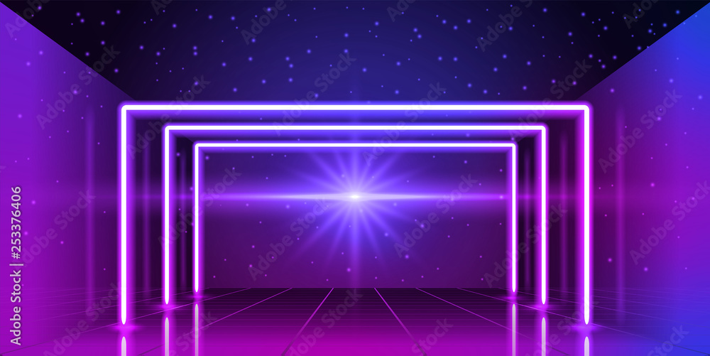 Cosmic background with fantastic corridor in hyperspace, neon geometric ...