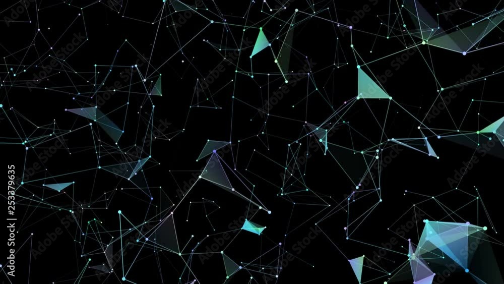 Abstract 3d background. Render of complex plexus structure with bright glow dots. Triangles and ...