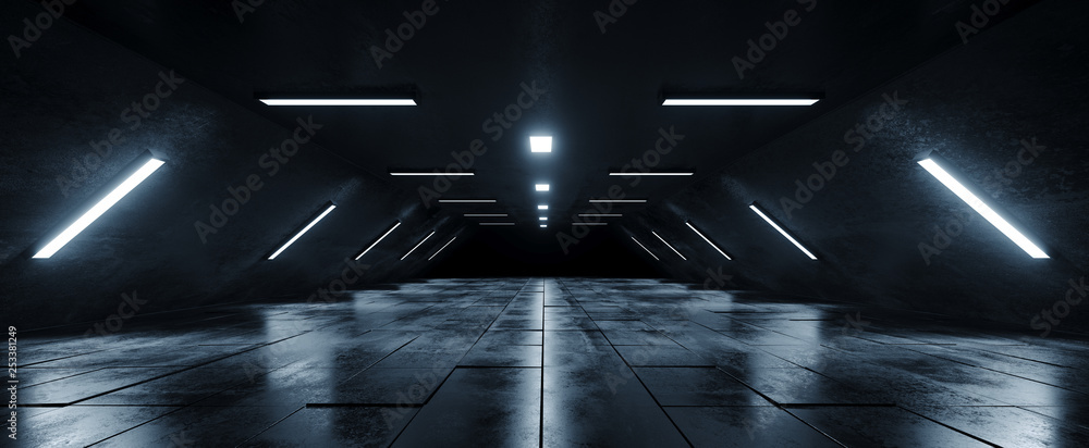 Sci Fi Futuristic Alien Spaceship Dark Empty Grunge Concrete Reflective ...