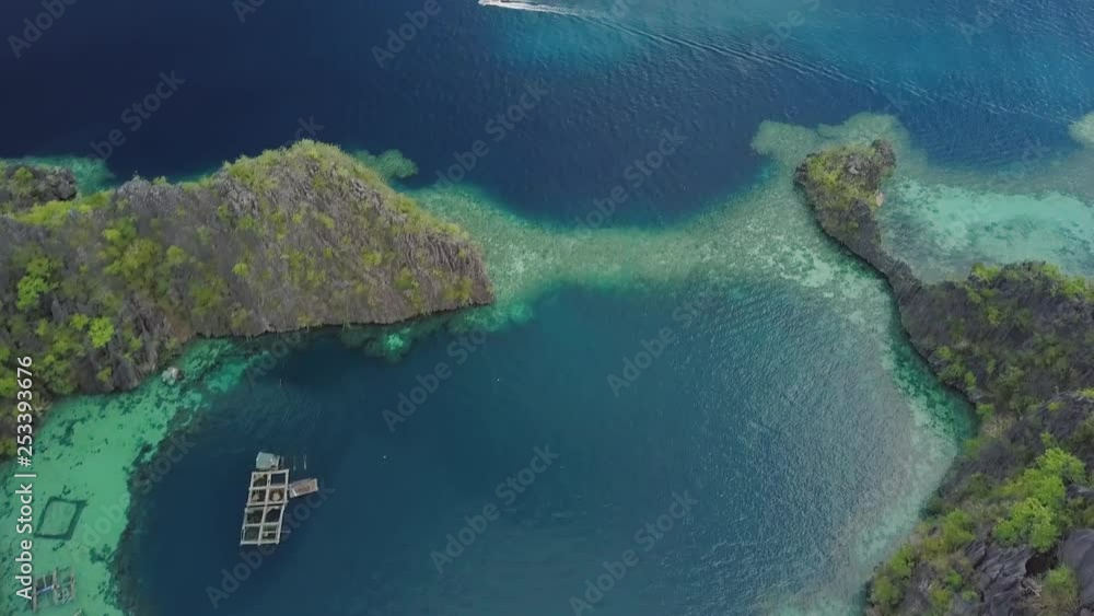 Cinematic Drone paning up shot flying above Twin Lagoon and lakes in ...