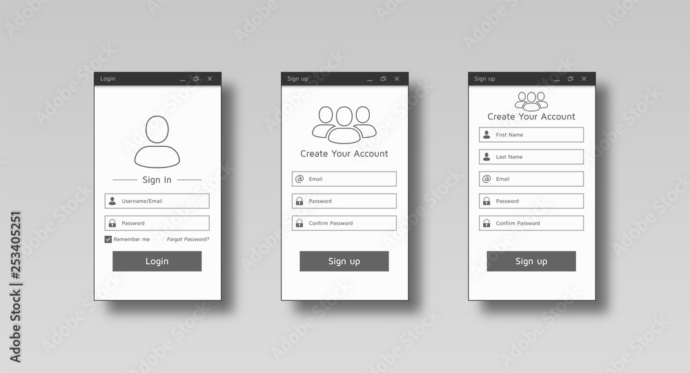 Dark grey style User Login blank template and create new account blank ...