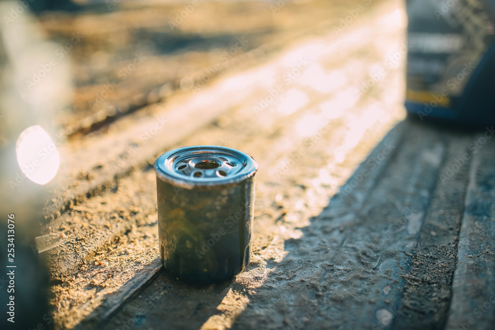 used car oil filter. concept of replacing engine oil. Stock Photo ...