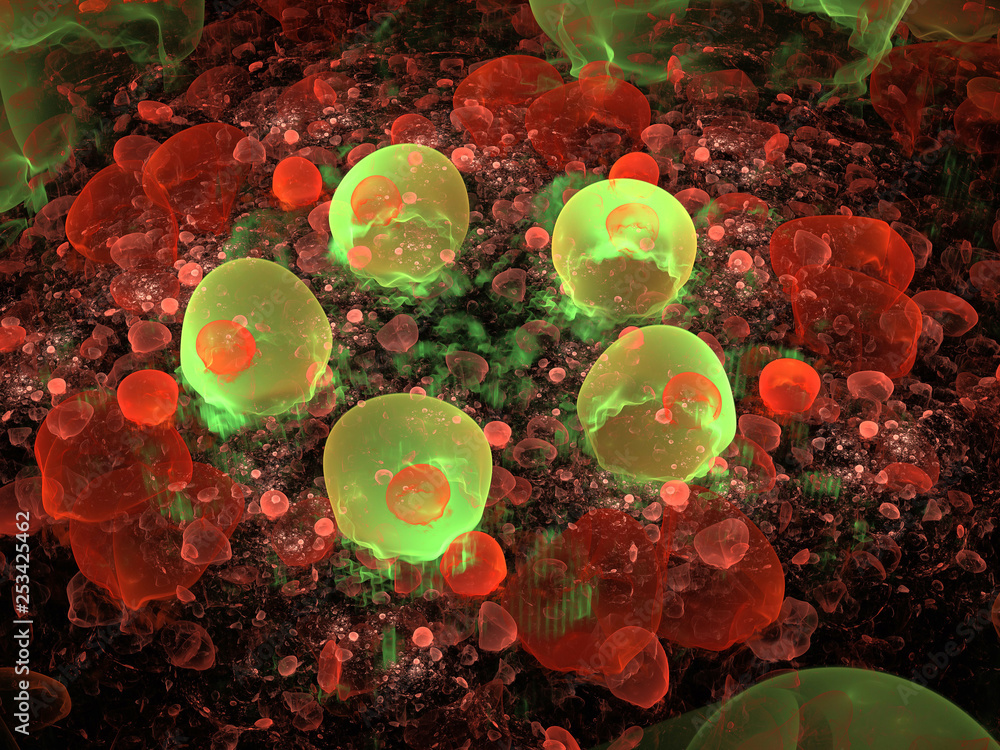 3D Illustration, Green and Red Egg Shaped arrangement of abstract ...