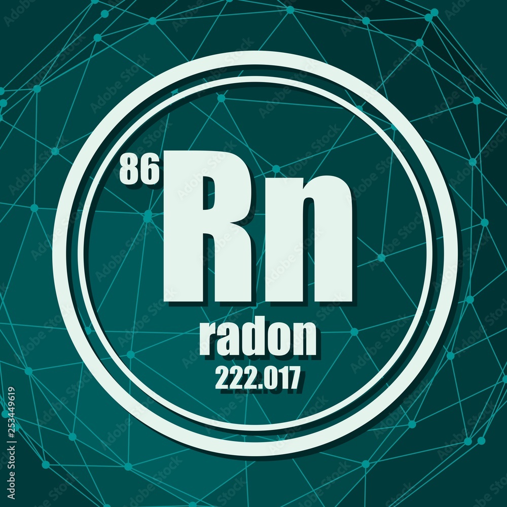 Radon chemical element. Sign with atomic number and atomic weight ...