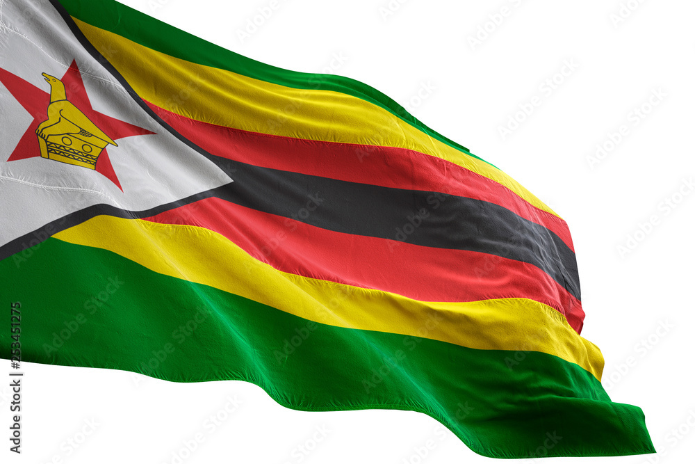 Zimbabwe Flag Waving Isolated White Background 3d Illustration Stock
