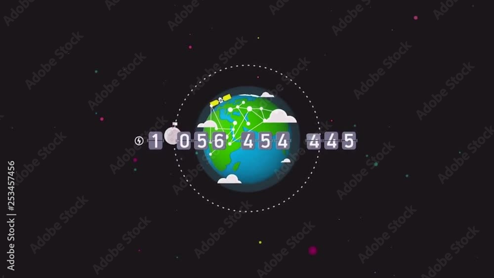 Colorful animation of cartoon Earth globe with satellite on a Earth's ...