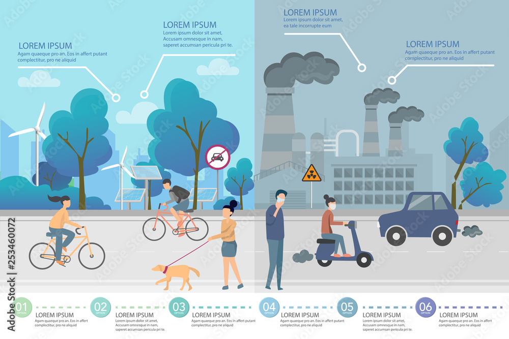 Environment, ecology infographic elements. risks and pollution ...