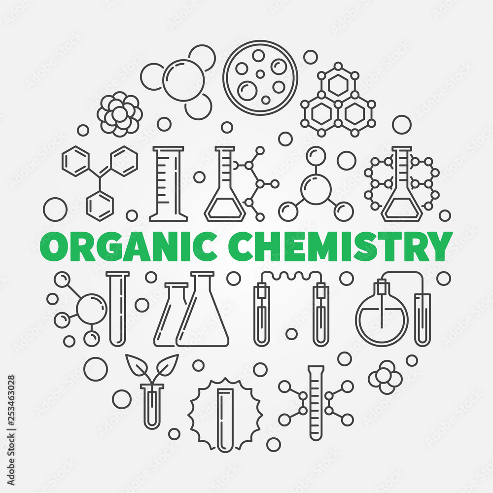 Organic Chemistry vector concept round illustration in thin line style ...