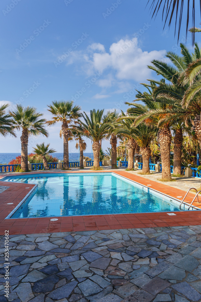 pool on the Mediterranean coast in the recreation area of the small ...