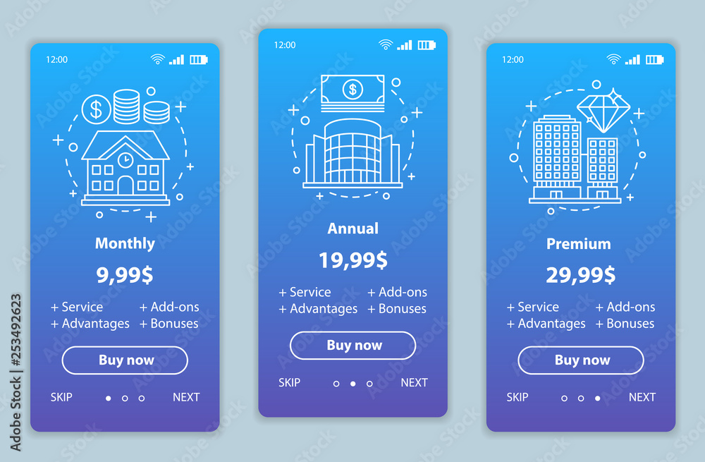 Tariff Plans Onboarding Mobile App Screens Vector Templates Stock Vector Adobe Stock
