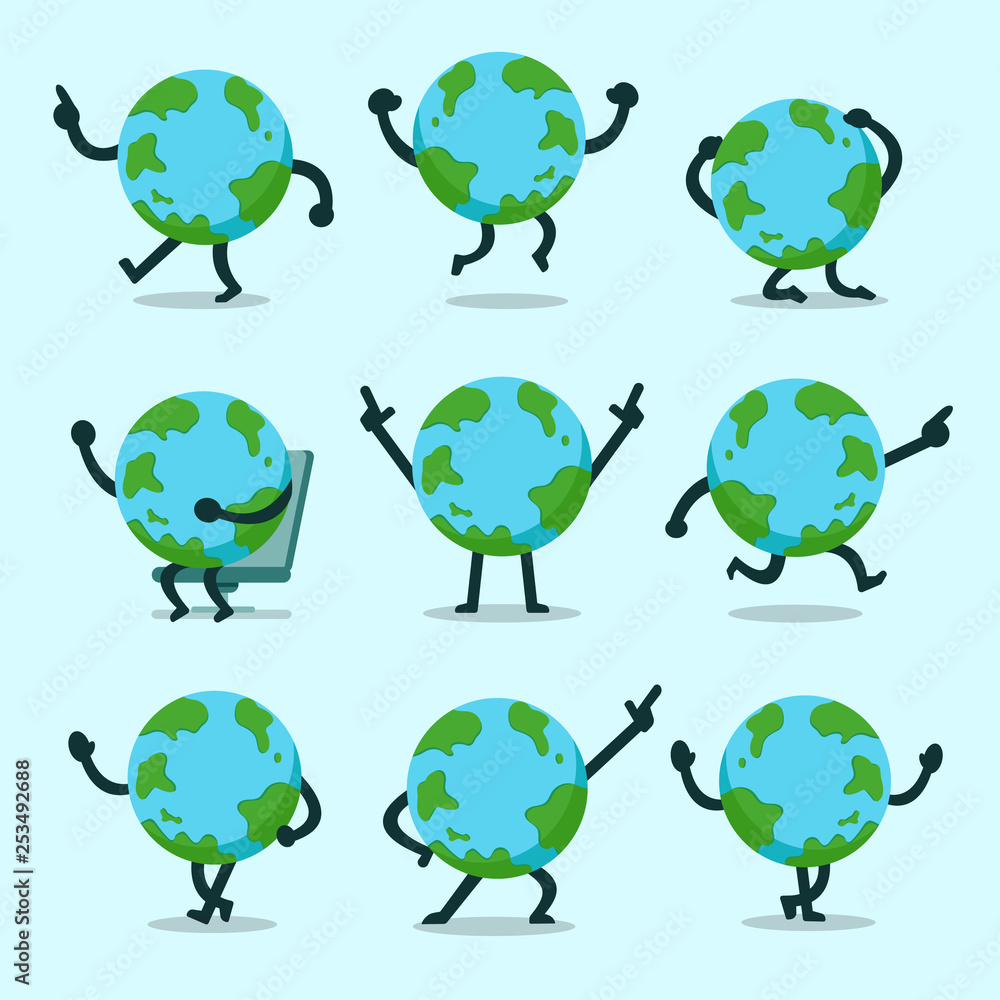 Vector cartoon earth character poses set for design. Stock Vector ...