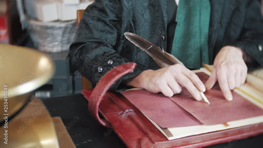 Victorian Scrooge in a counting house shop bookkeeping. Features ...